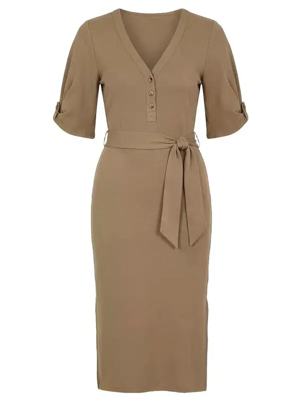 Ralph Lauren Belted Puff-sleeve Dress - Neutrals