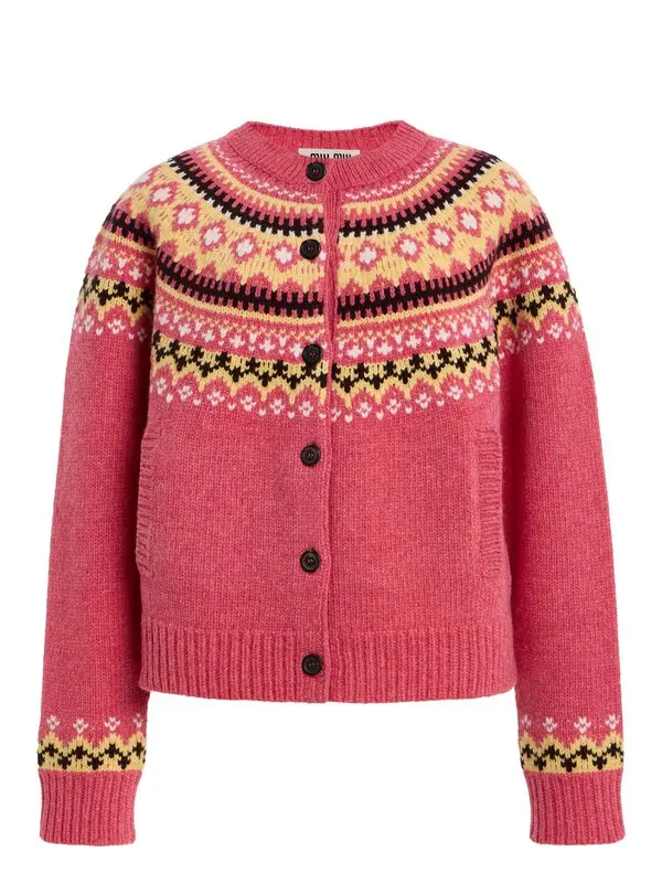 Miu Miu Fair Isle Wool Cardigan - Pink