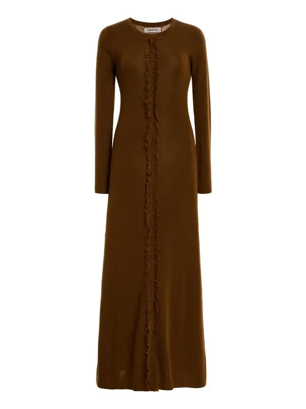 ZANKOV Rowen Fringed Wool Midi Dress - Brown