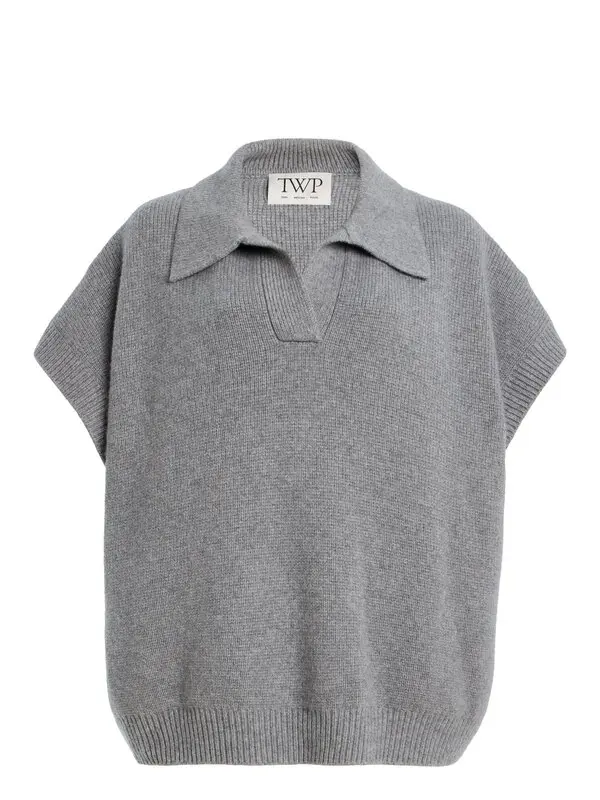 TWP Supersized Cashmere Polo Top - Light Grey