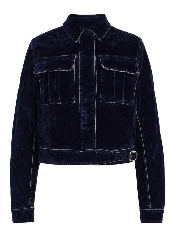 FERRAGAMO Cotton-blend Velvet Boxy Jacket - Navy