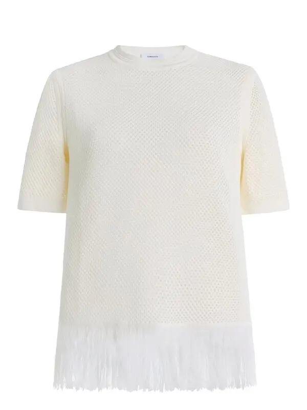 FERRAGAMO Wool Mesh Knit Sweater - White