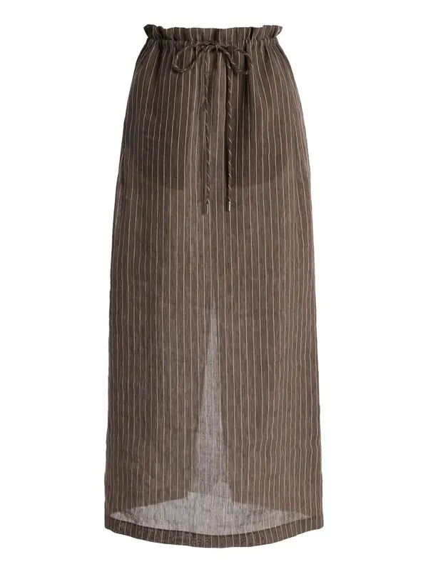 KALLMEYER Regina Pinstriped Linen-blend Midi Skirt - Grey