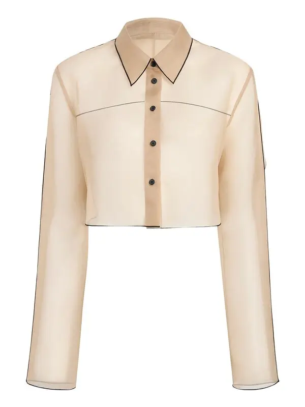 Khaite Fritz Cropped Silk Organza Shirt - Neutral