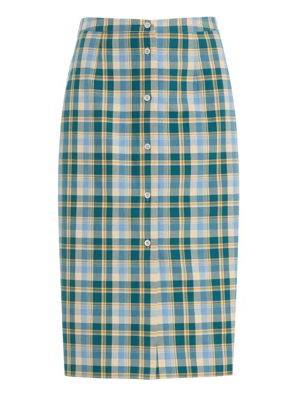 Prada Checked Cotton Midi Skirt - Green