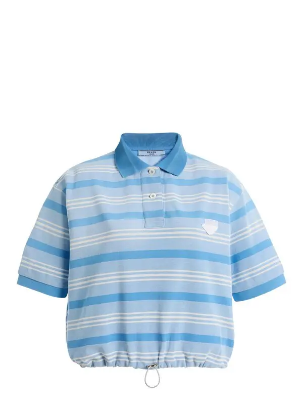 Prada Cropped Striped Cotton Pique Polo Shirt - Blue