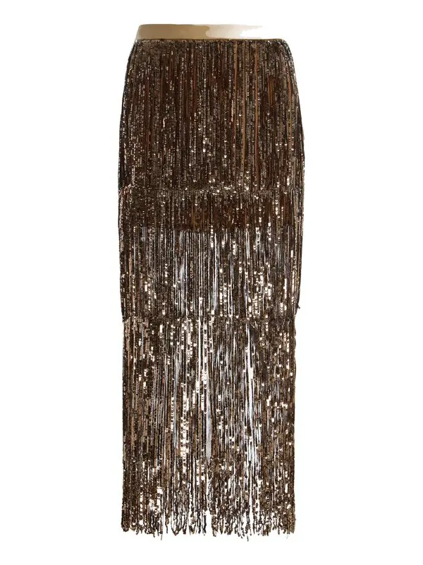 TWP Laurel Silk Fringe Skirt - Bronze