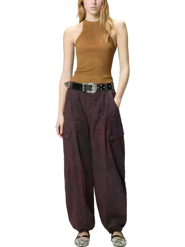 Pinko Tie Ribbed Top - Brown