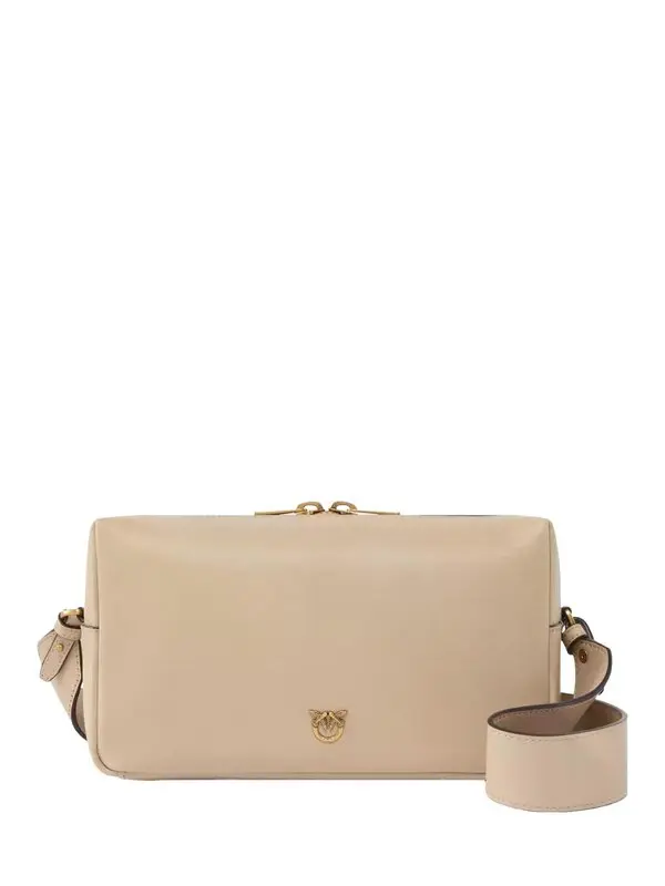 Pinko Leather Shoulder Bag With Zip Fastening - Neutrals