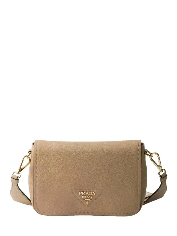 Prada Logo-plaque Flap Leather Shoulder Bag - Neutrals
