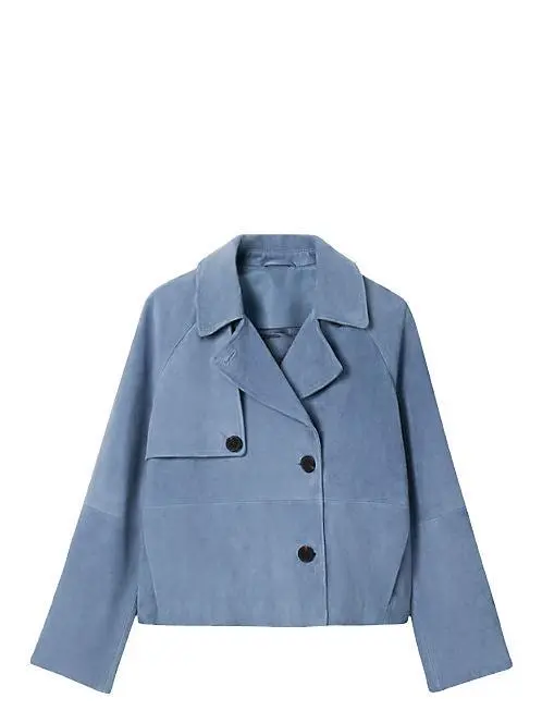 Whistles Suede Double-breasted Trench Jacket - Blue
