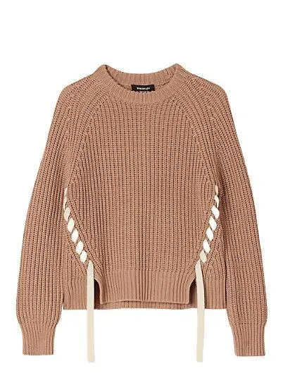 Whistles Lace-up Ribbed Knitted Jumper - Cream