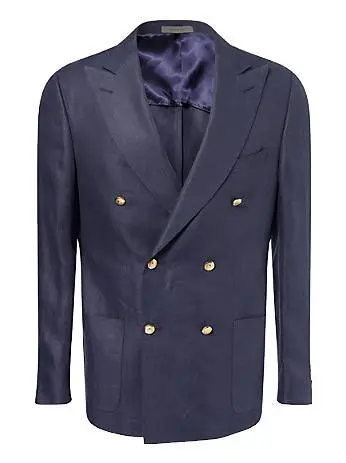 Corneliani Double-breasted Peak-lapel Linen Jacket - Navy Blue