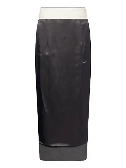 ROHE FRAMES Wool-blend Midi Skirt With Contrast Waistband - Dark Grey Melange