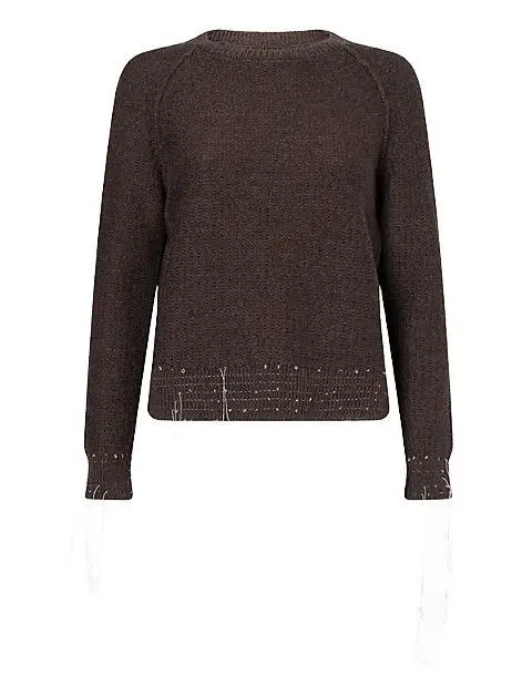 MAISON MARGIELA Loose-threads Raglan-sleeve Wool-blend Jumper - Brown
