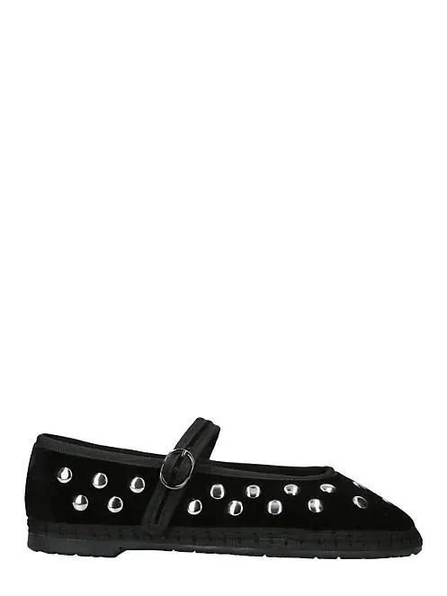 FLABELUS Mae Velvet Mary Jane Flats - Black