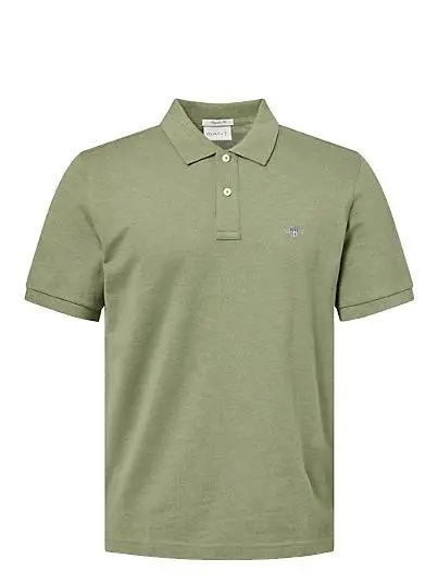 Gant Shield Embroidered-logo Cotton-pique Polo - Dark Cactus Melange