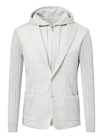 Eleventy Detachable-hood Cable-knit Cotton-and-linen Jacket - Light Melange Gray