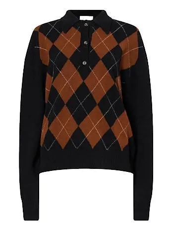 ROHE FRAMES Argyle-check Knitted Wool Polo Top - Black Rust Check