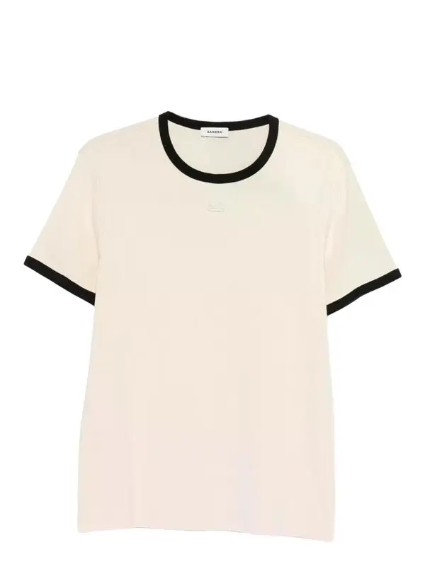 Sandro Contrast-trim T-shirt - Neutrals