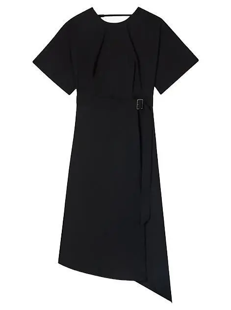 Whistles Woven Midi Dress With Buckle Embellishments - Black