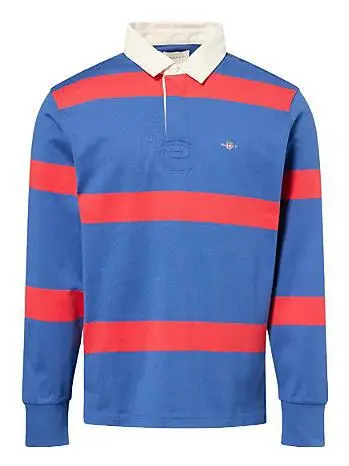Gant Striped Rugby Cotton Polo Shirt - Vintage Blue