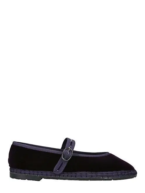 FLABELUS Pierre Velvet Mary Jane Flats - Purple