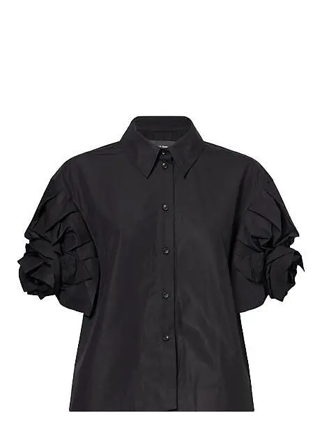 Simone Rocha Rose Puff-sleeve Cotton Shirt - Black