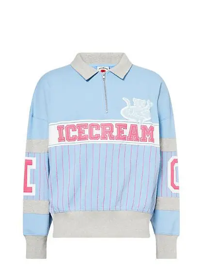 ICECREAM Cubs Collar Quarter-zip Cotton-jersey Sweatshirt - Blue Pink