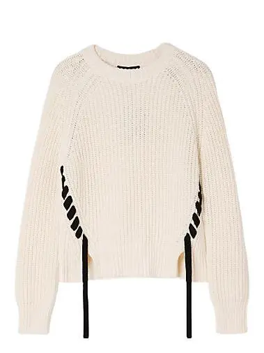 Whistles Lace-up Ribbed Knitted Jumper - Cream