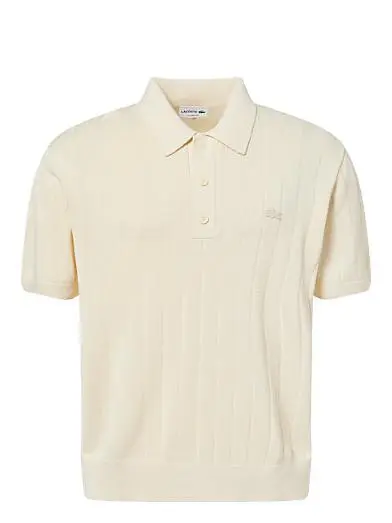 Lacoste Logo-patch Textured-pattern Knit Polo Shirt - Cream