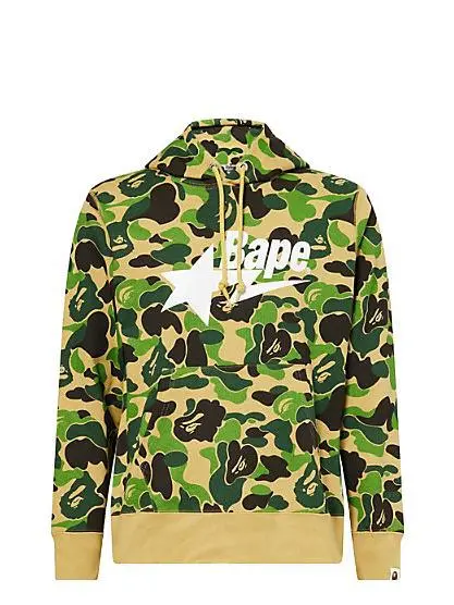A BATHING APE Graphic-print Cotton-jersey Hoody - Green Camo