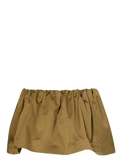 Miu Miu Logo-appliqué Drawstring-waist Cotton Mini Skirt - Militare