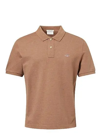 Gant Shield Embroidered-logo Cotton-pique Polo - Hazelnut Melange