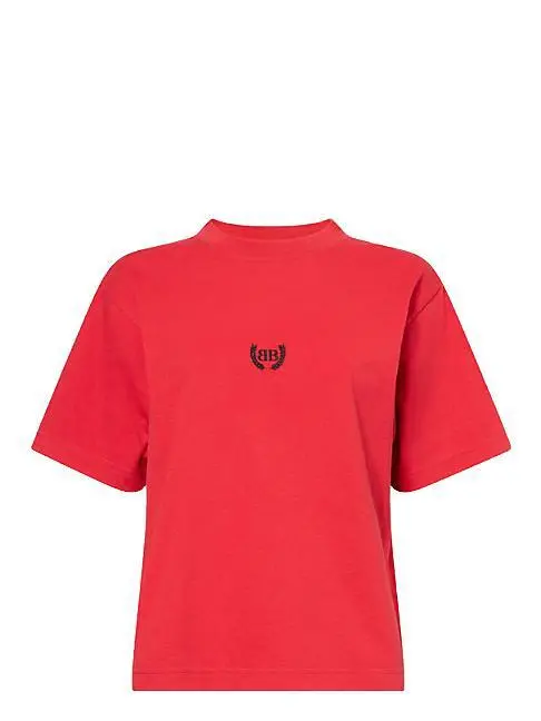 Balenciaga Logo-embroidered Round-neck T-shirt - Red