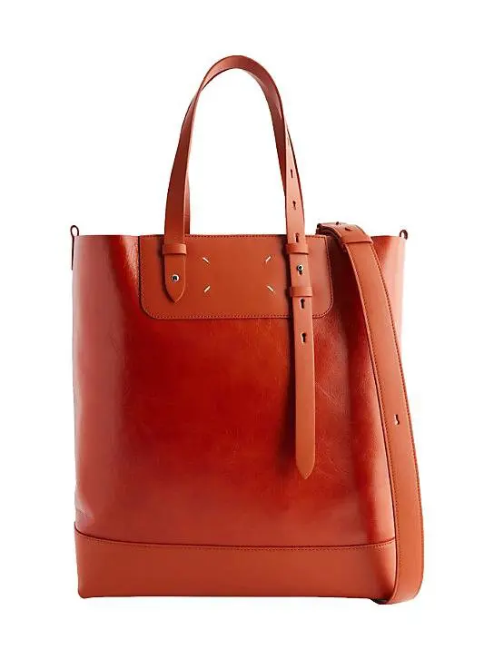MAISON MARGIELA Vertical Leather Tote Bag - Orange/orange