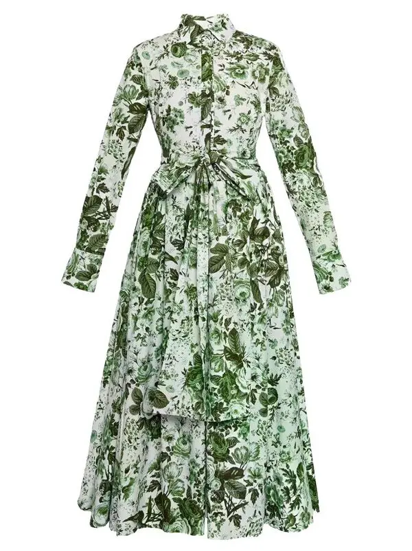 Erdem Leaf Print Tie Midi Dress - White