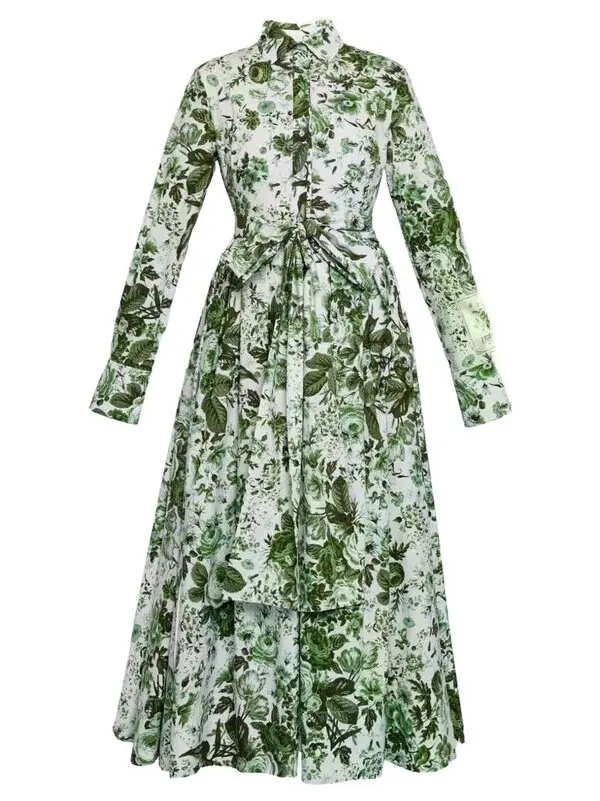 Erdem Leaf Print Tie Midi Dress - White