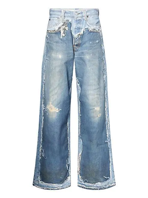 Acne Studios Graphic-print Wide-leg Denim Jeans - Mid Blue