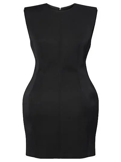 MUGLER Padded-shoulder Cinched-waist Mini Dress - Black