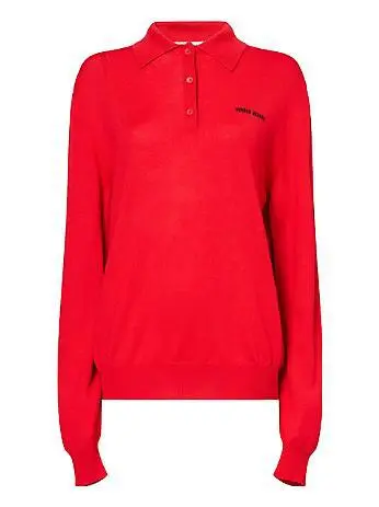 Miu Miu Logo-print Long-sleeve Wool Polo Top - Rosso