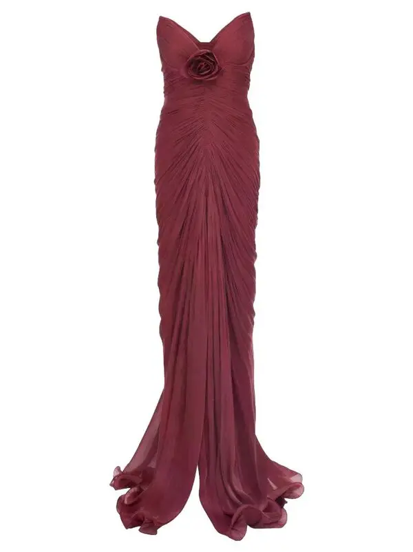 ANA RADU Strapless Gown With Rose Detail - Red