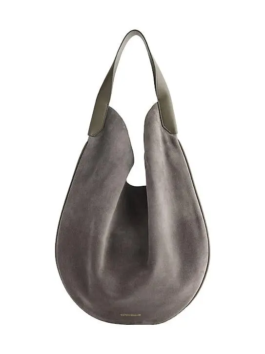 Victoria Beckham Plié Leather Hobo Bag - Pebble Grey