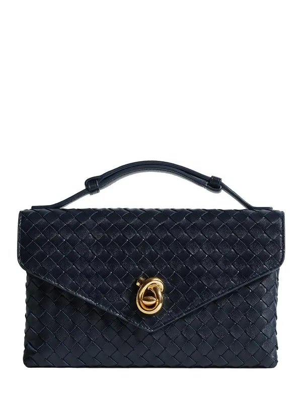 BOTTEGA  VENETA Intrecciato Leather Knot Lock Cross-body Bag - Midnight