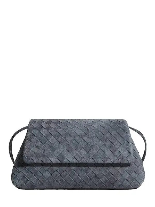 BOTTEGA  VENETA Intrecciato Leather Pouch With Flap - Cloudy Indigo/gravel