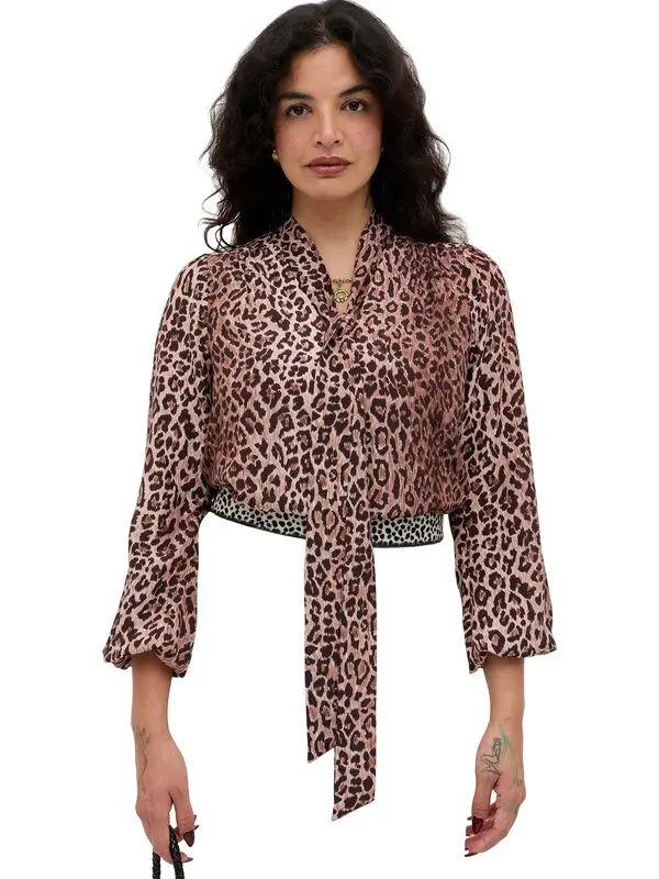 Rixo Moss Leopard Silk Blouse - Brown