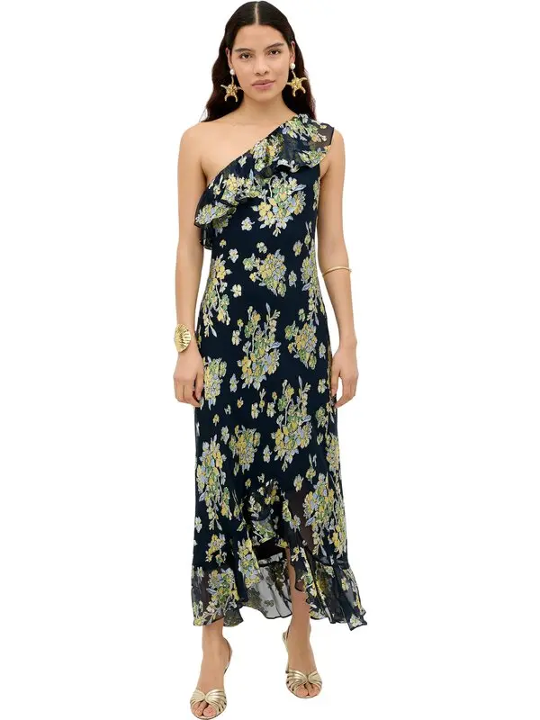 Rixo Leon Bouquet Devoré Dress - Navy
