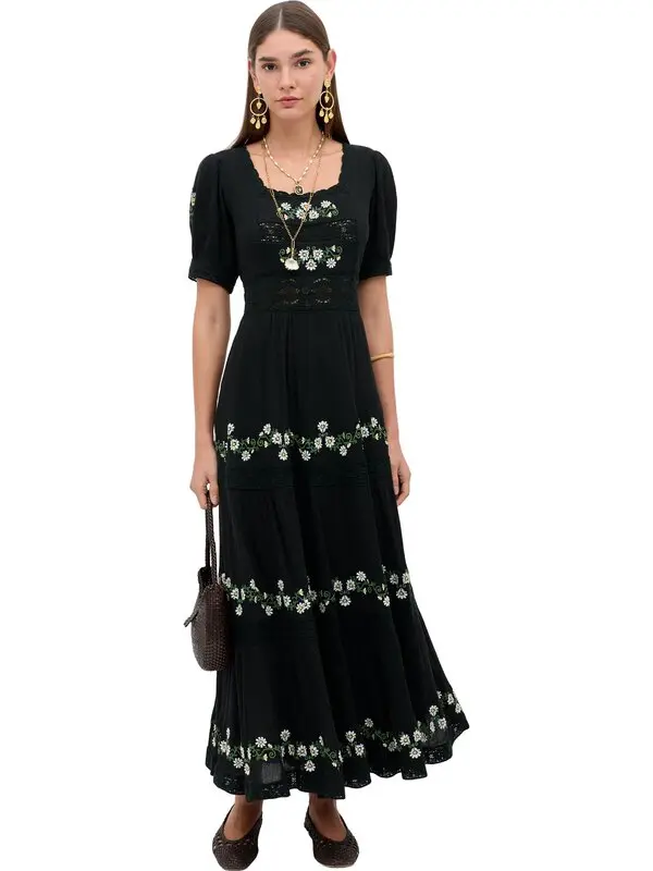 Rixo Philippa Lilia Embroidery Dress - Black