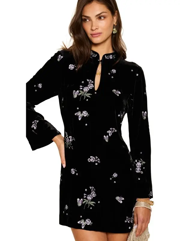 Rixo Calla Blossom Embroidery - Black