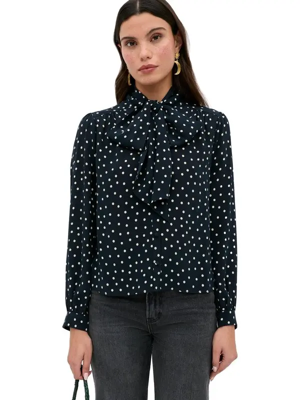 Rixo Melaina Layla Dot Top - Navy